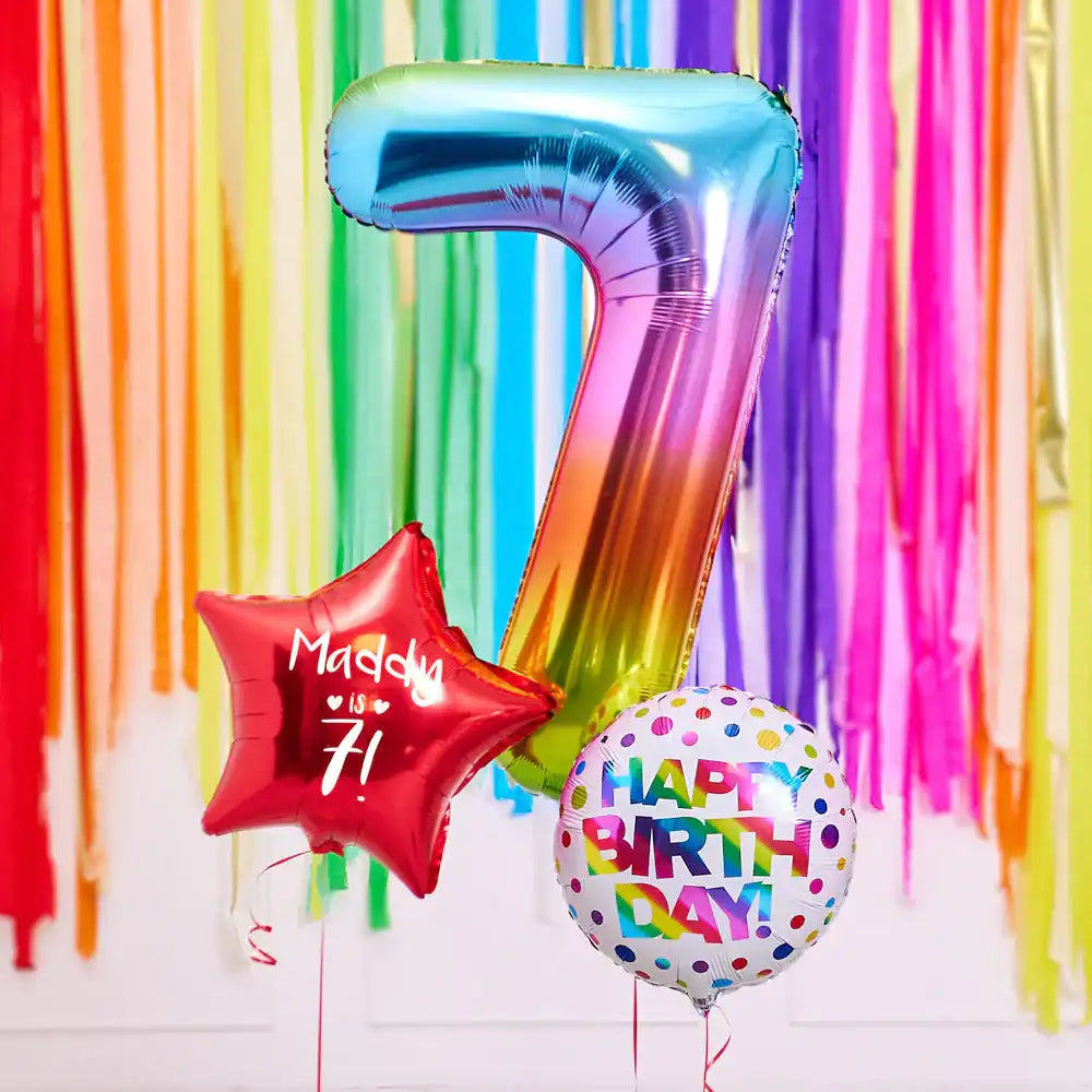 Rainbow 7th Birthday Inflated Balloon Bunch | Personalised | Party Pieces
