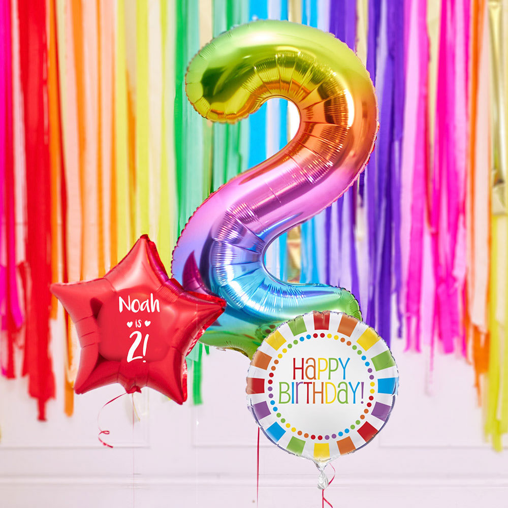 Rainbow 2nd Birthday Inflated Balloon Bunch | Personalised | Party Pieces