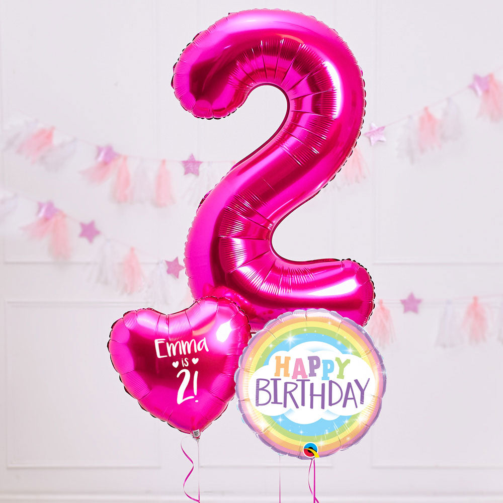 Pink 2nd Birthday Inflated Balloon Bunch | Personalised | Party Pieces