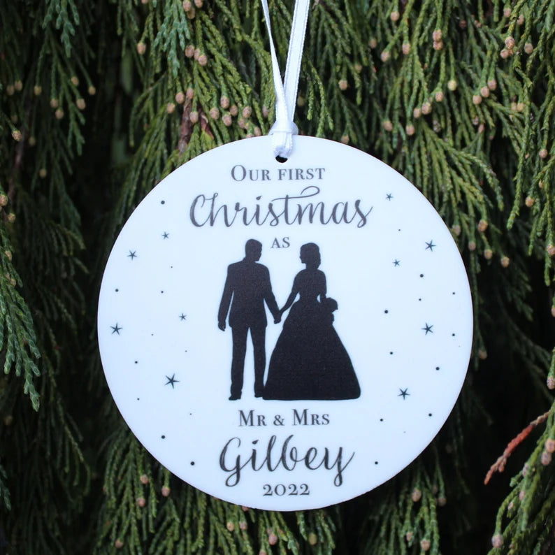 Personalised First Christmas as Mr & Mrs Tree Decoration – Party Pieces