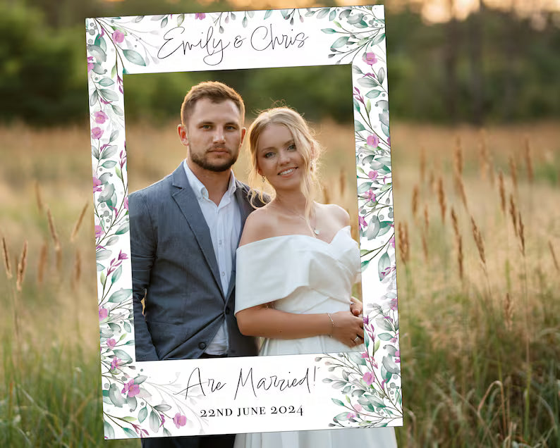 Personalised Wedding Purple Flower Selfie Frame – Party Pieces