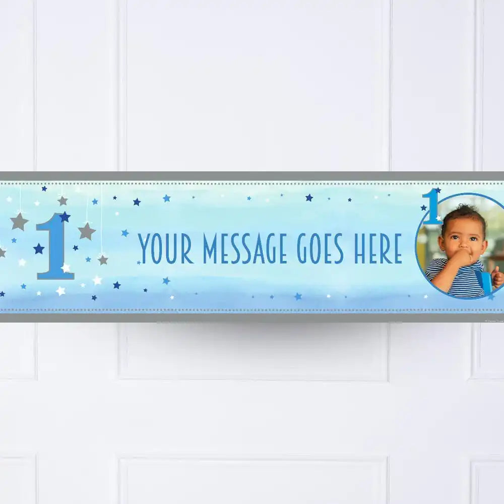 One Little Star Blue Personalised Party Banner – Party Pieces