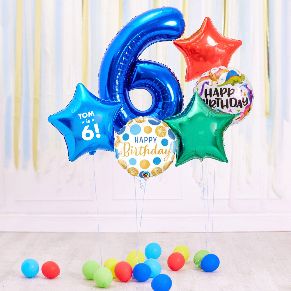 6th Birthday Blue Balloons | Deluxe Personalised Balloon Bunch | Party ...