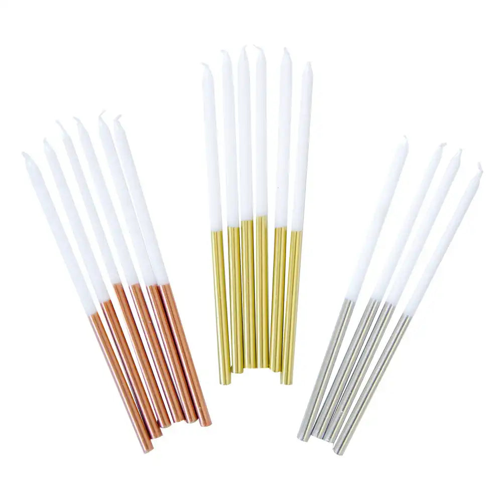 Tall Dipped Metallic Candles | Metallic Birthday | Party Pieces